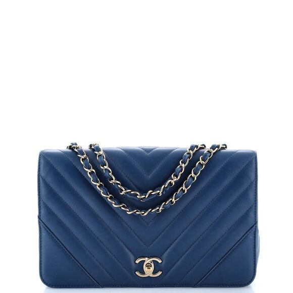 CHANEL | Bags | Chanel Statement Flap Bag Chevron Calfskin Medium Blue ...